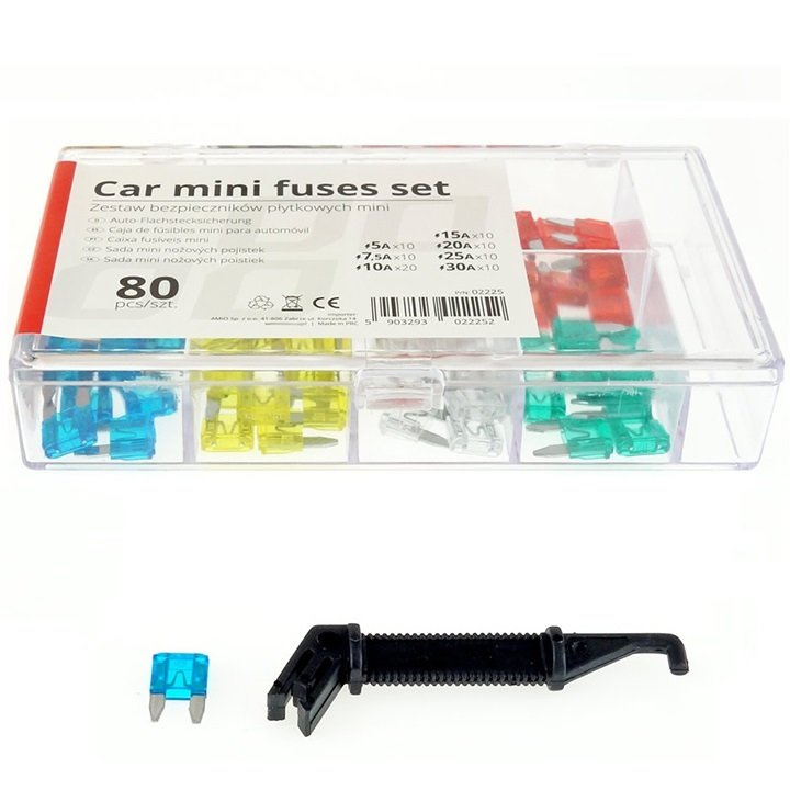 Bezpieczniki samochodowe płytkowe AMiO MINI komplet 80 sztuk